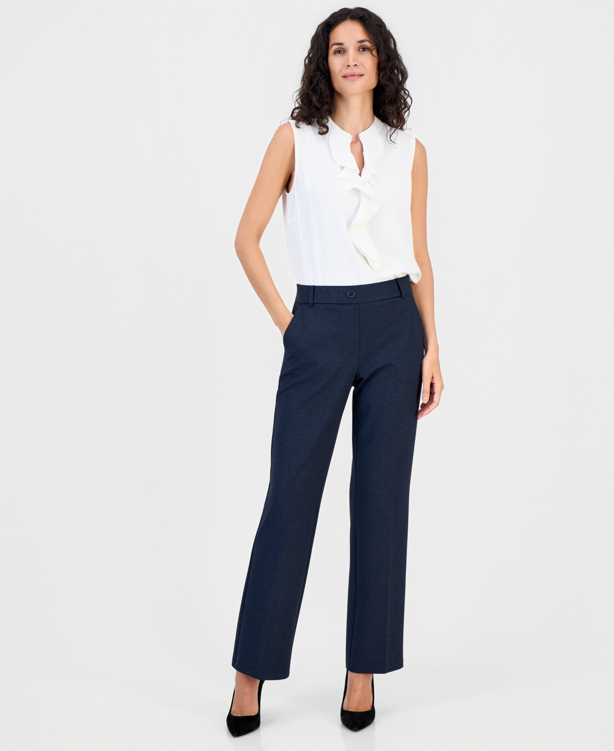 Click here for Kasper Womens Faux-Fly Pull-On Straight-Leg Pants... prices