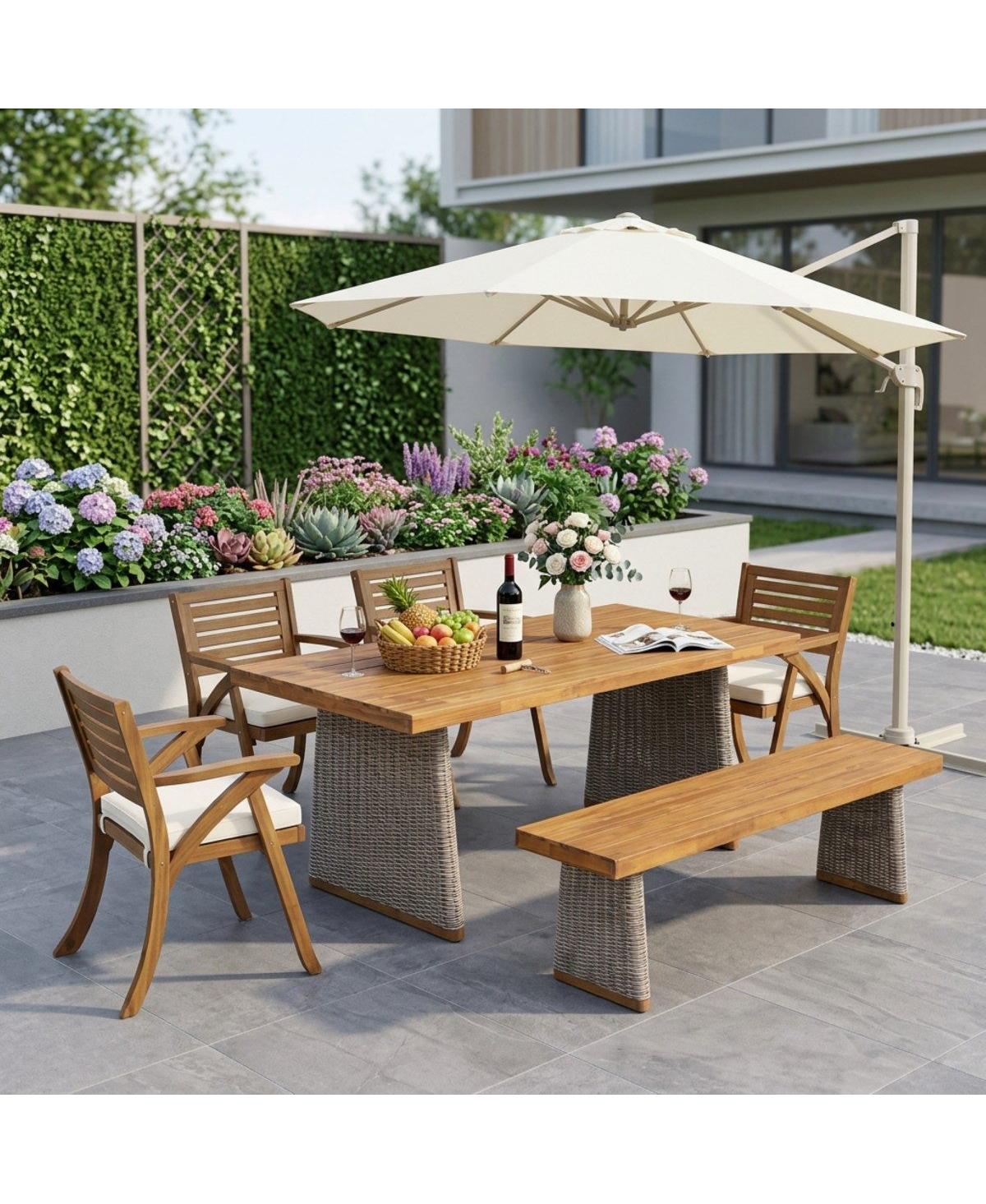 Click here for Asagikoiai 6-Piece Acacia Wood Outdoor Dining Set... prices