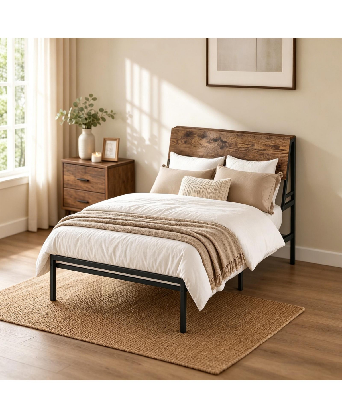 Click here for homfan Metal Platform Bed Frame  Brown Heavy Duty... prices