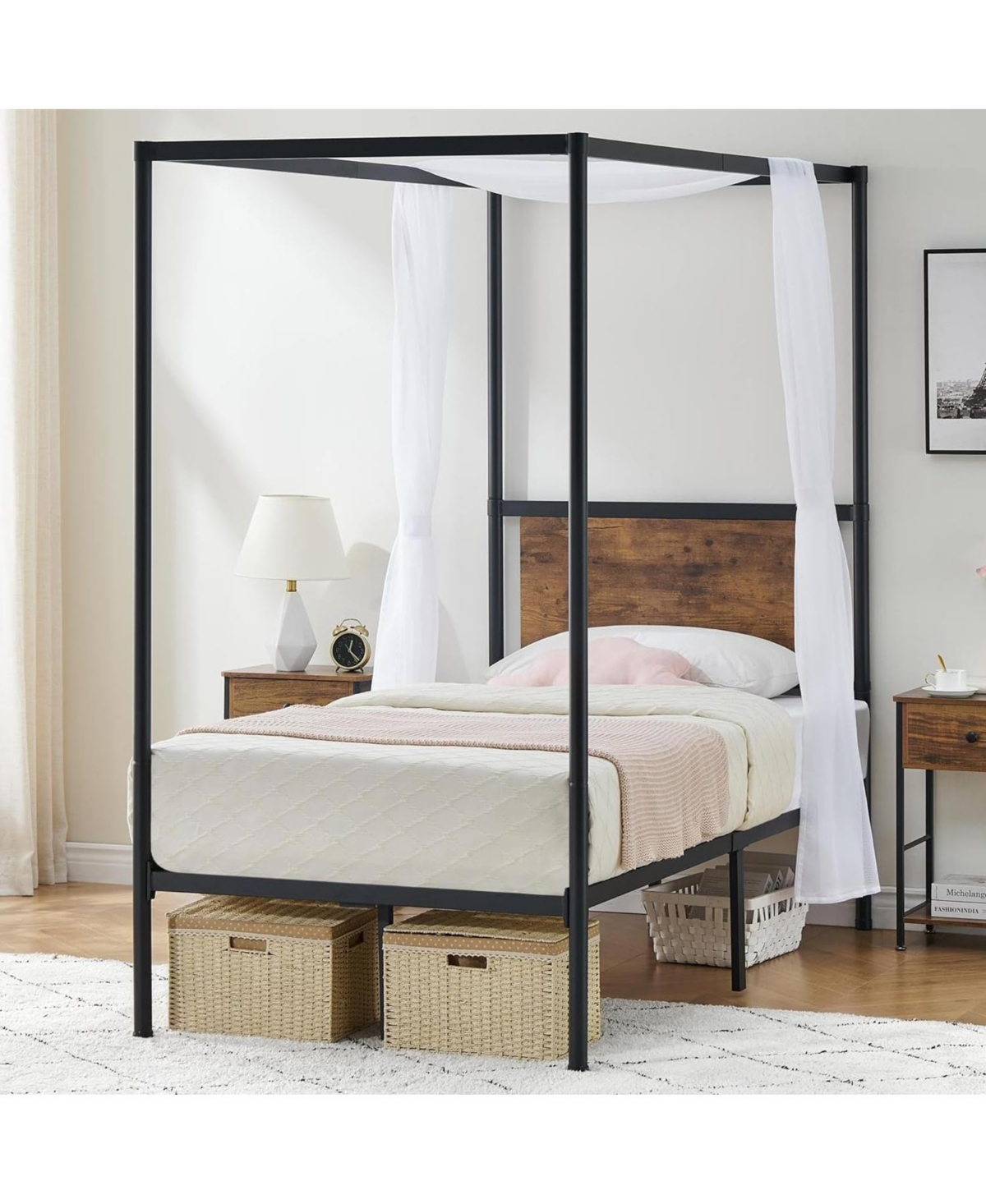 Click here for gaomon Canopy Bed Frame  Four-Poster Platform Meta... prices