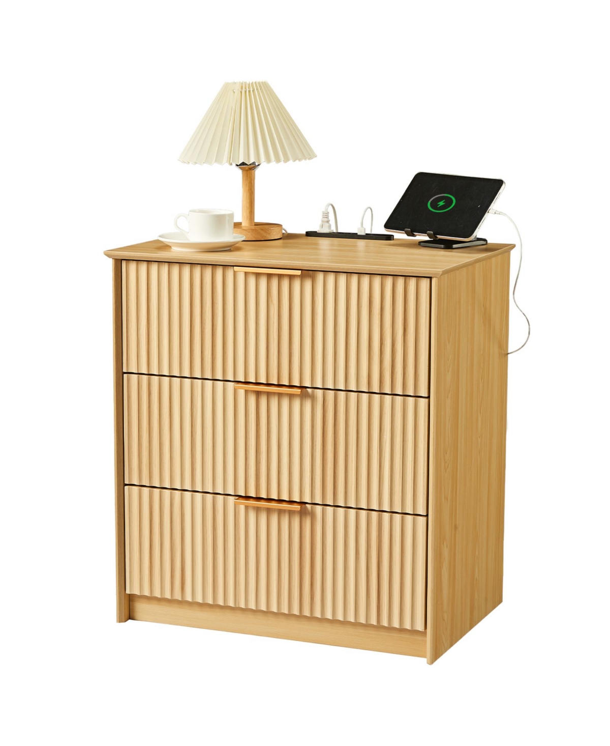 Click here for gaomon Fluted 3-Drawer Bedside Table with Charging... prices