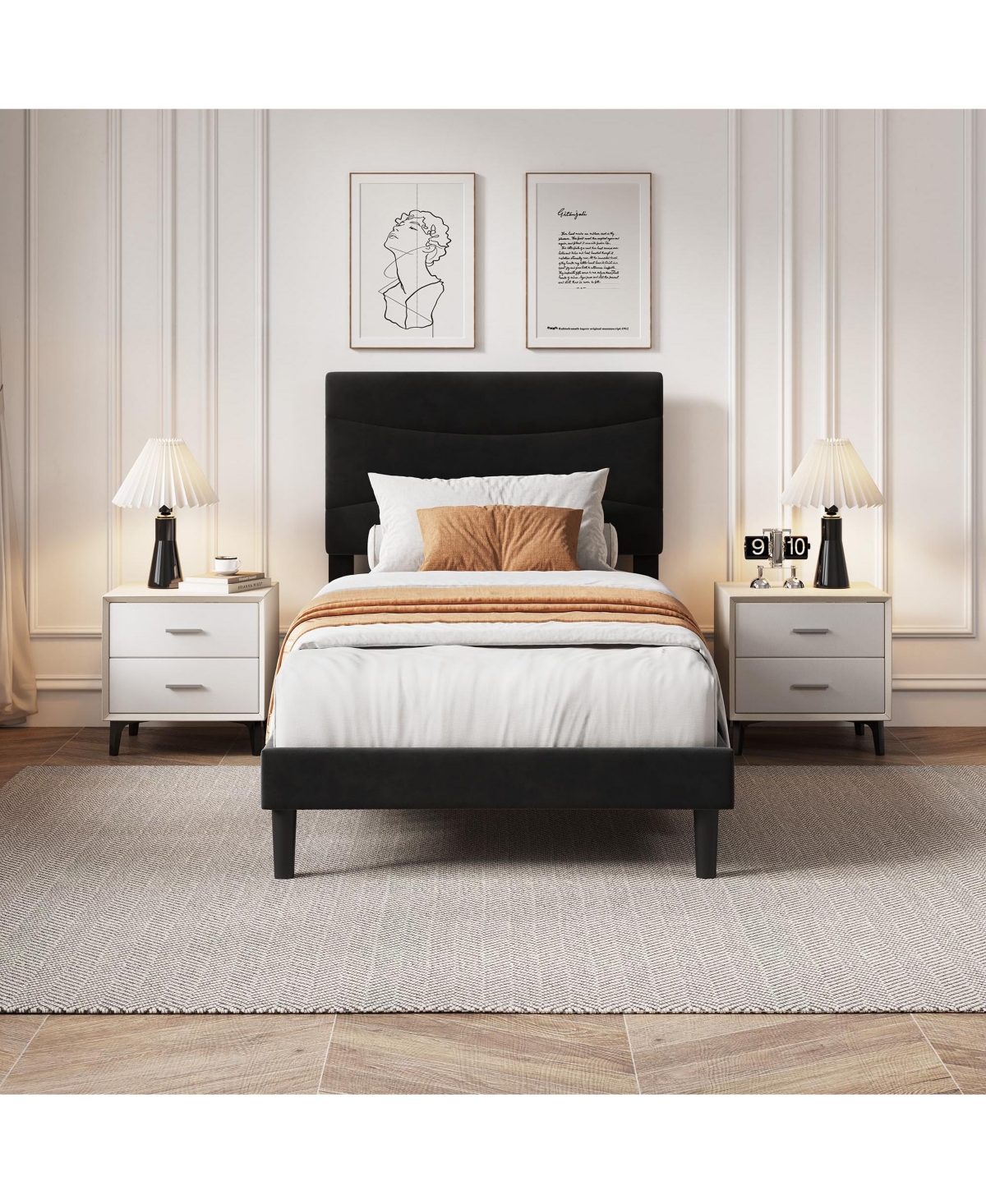 Click here for homfan Upholstered Platform Bed Frame with Curved... prices