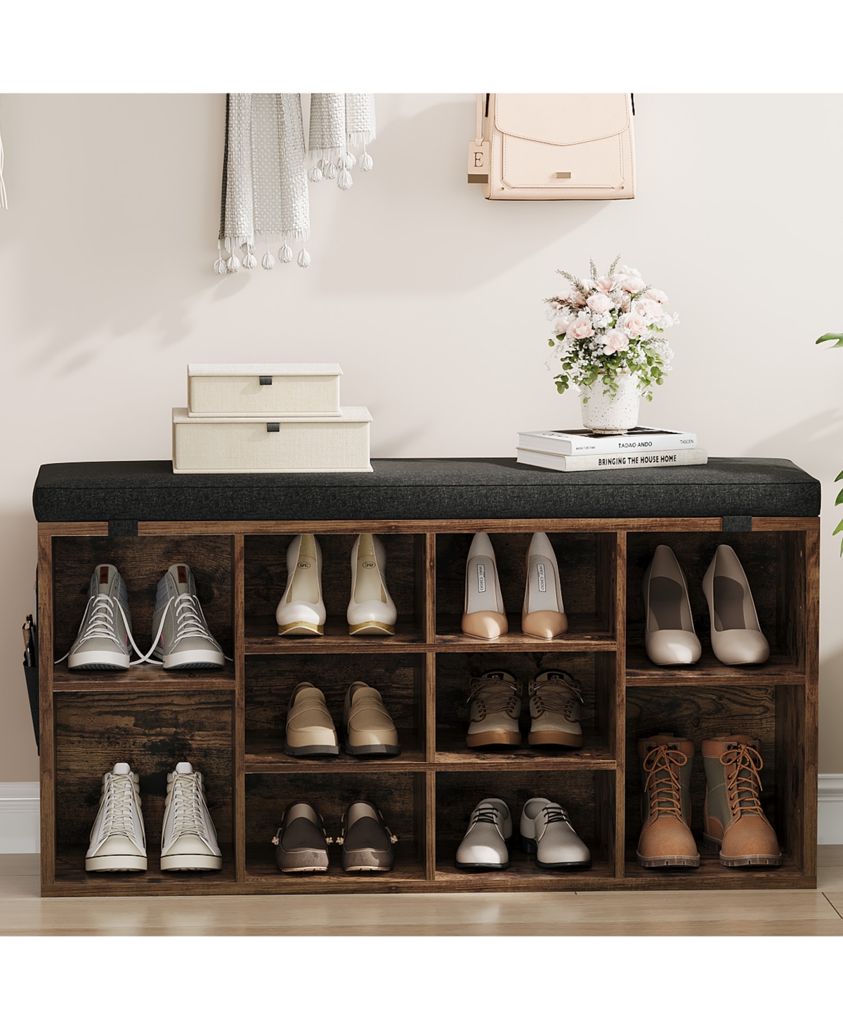 Click here for homfan Shoe Storage Bench  Upholstered 10 Cubbies... prices