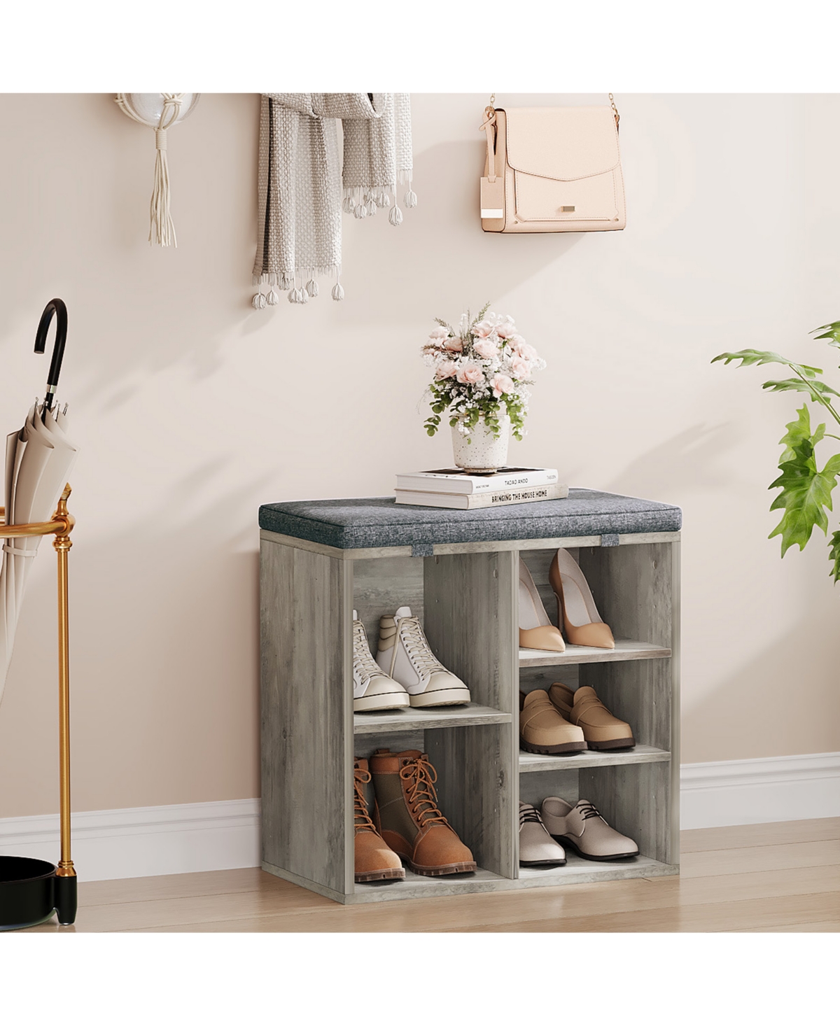Click here for homfan Shoe Storage Bench  Upholstered 10 Cubbies... prices