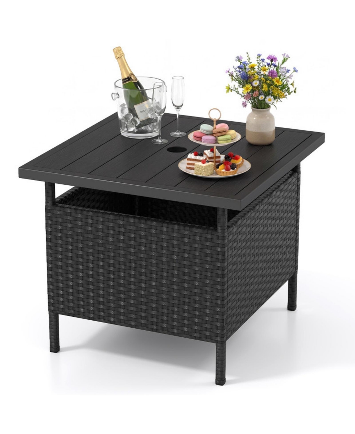 Click here for Gouun Square Wicker Patio Side Table with Umbrella... prices
