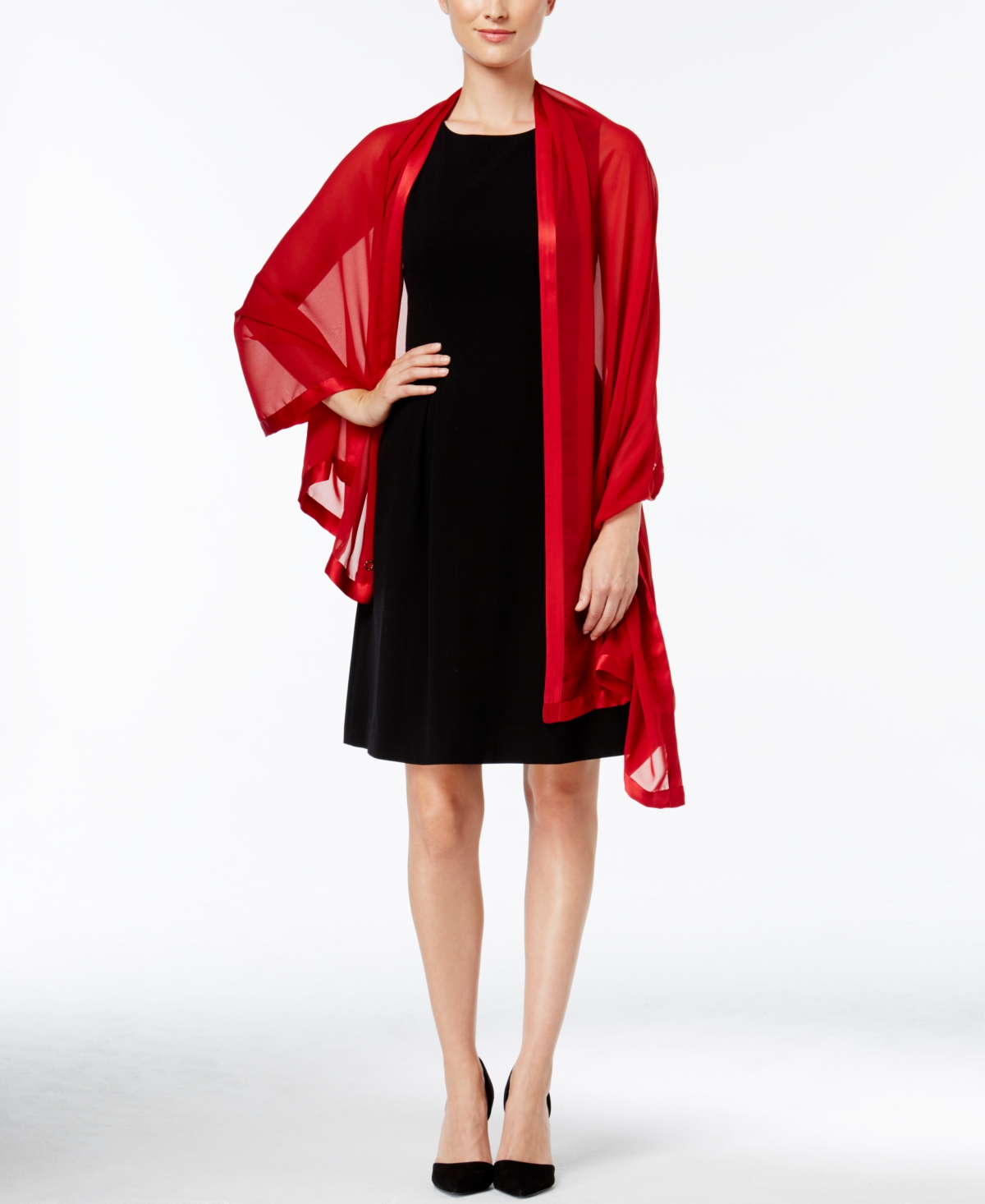 Click here for Calvin Klein Elegant Satin-Trim Chiffon Evening Wr... prices