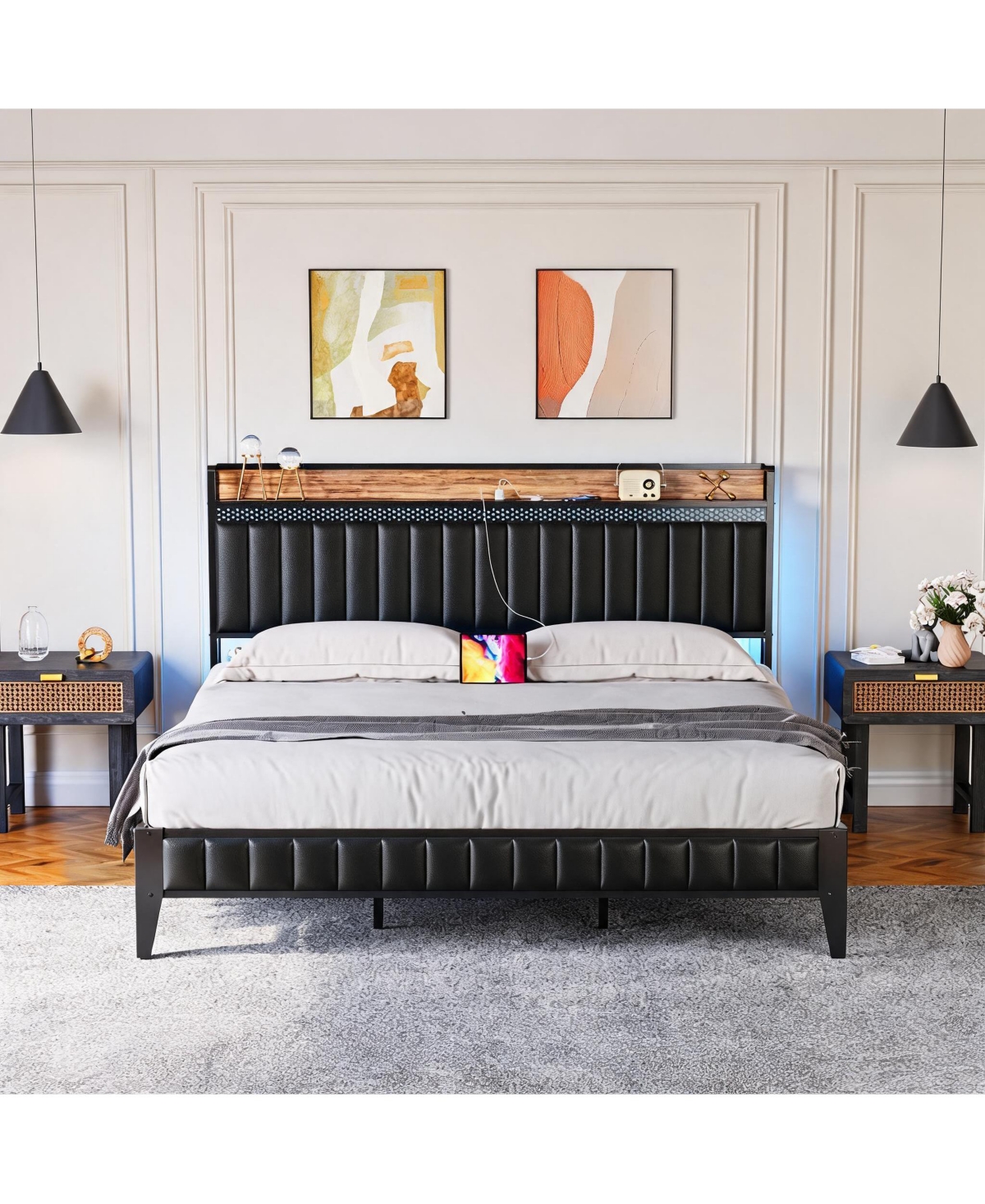 Click here for homfan Modern Led Upholstered Platform Bed  Headbo... prices