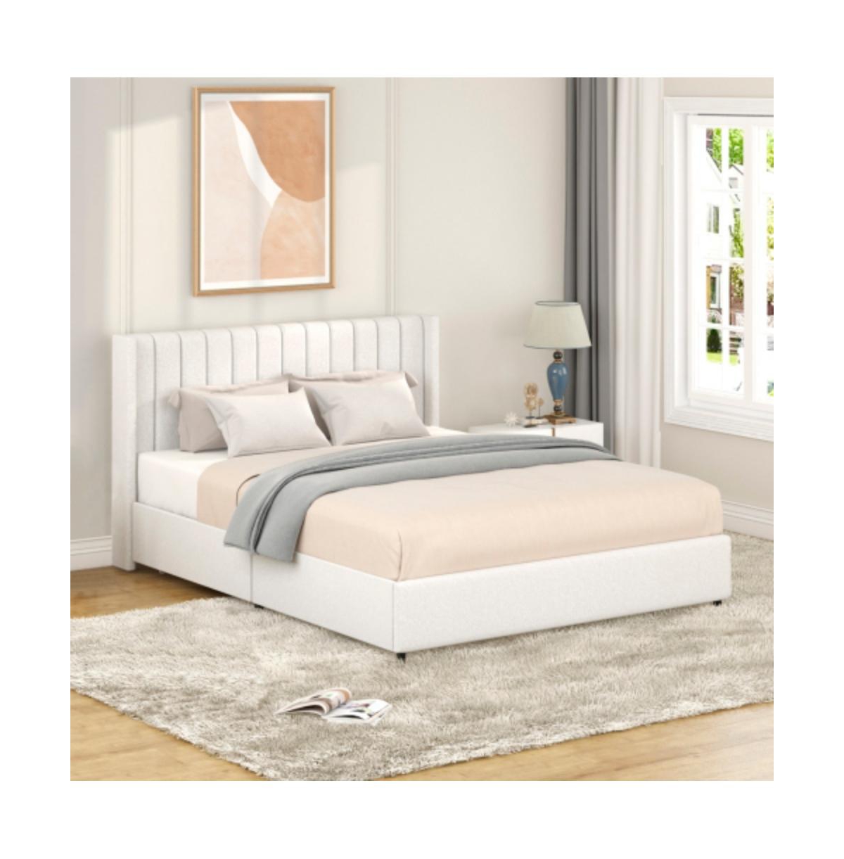 Click here for Lucky One Queen Size Ivory Boucle Upholstered Plat... prices