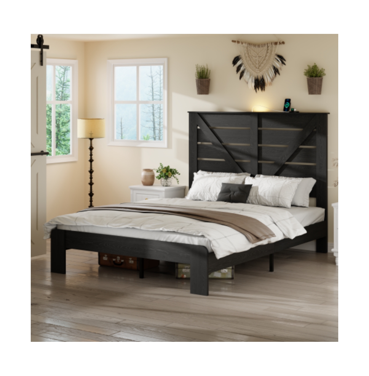 Click here for Lucky One Full Size Wood Platform Bed Frame with H... prices