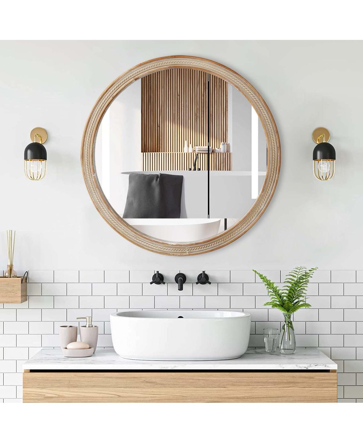 Click here for Laoties 23.6 Round Wall Mirror  Rustic Bathroom Va... prices