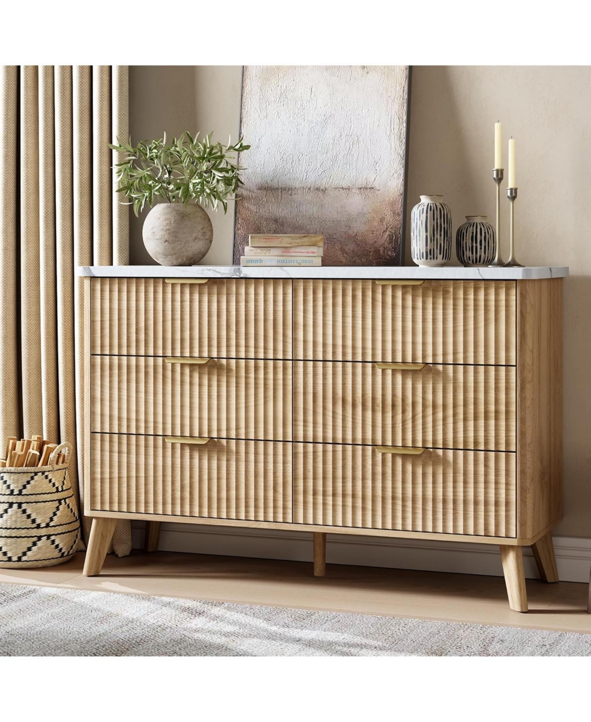 Click here for gaomon 47.2 Oak Fluted Dresser with 6 Deep Drawers... prices
