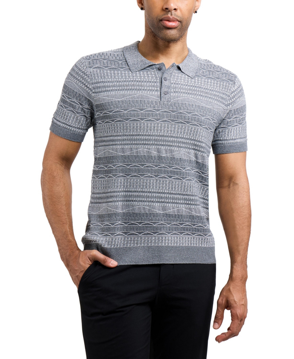 Click here for Xray Mens Allover Jacquard Sweater Polo - Grey prices