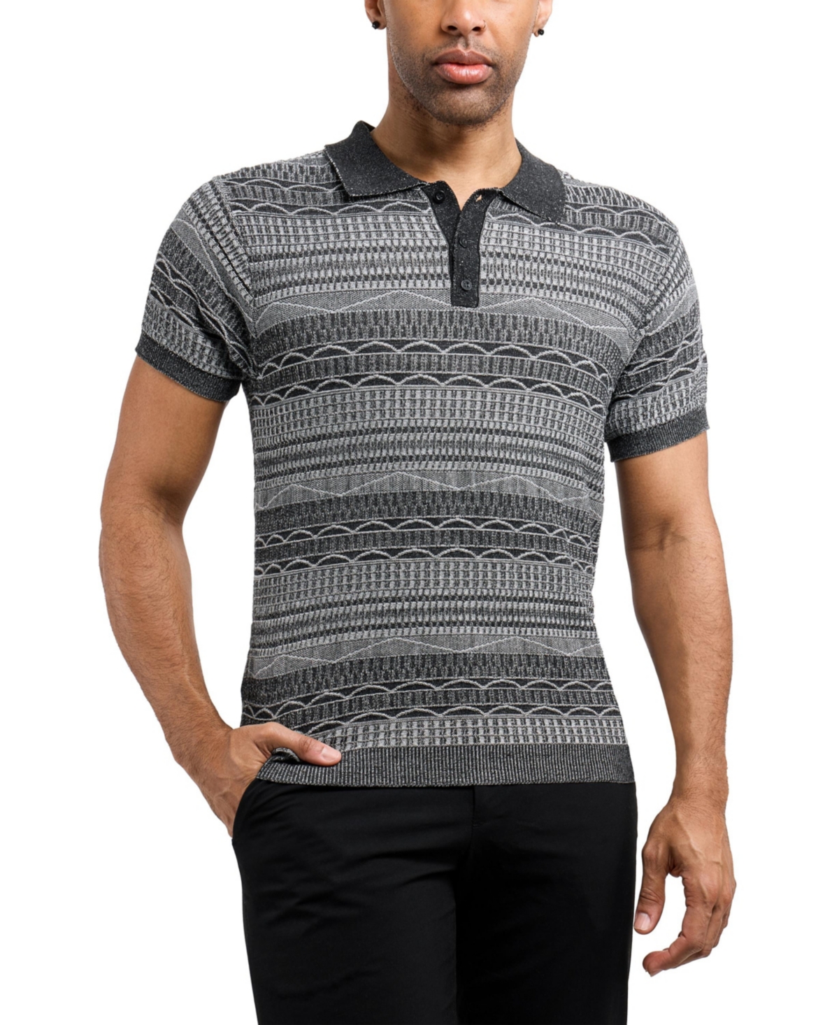 Click here for Xray Mens Allover Jacquard Sweater Polo - Black prices