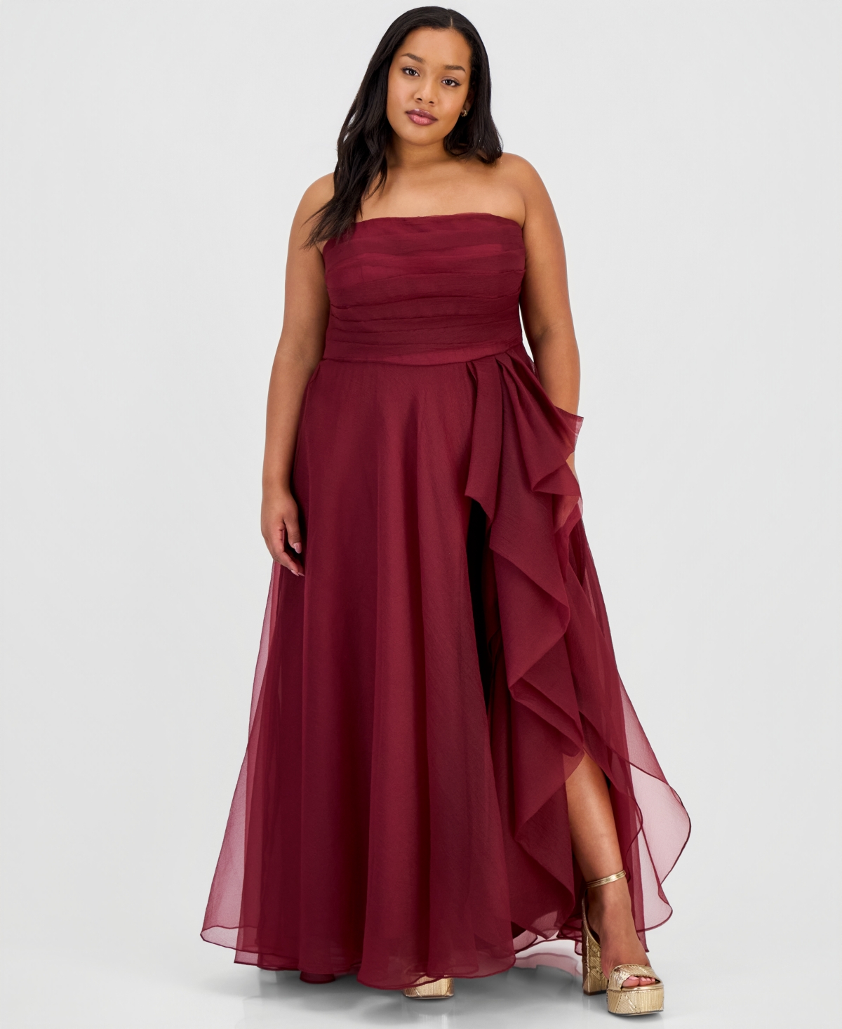 Click here for B Darlin Trendy Plus Size Ruffled Strapless Gown -... prices