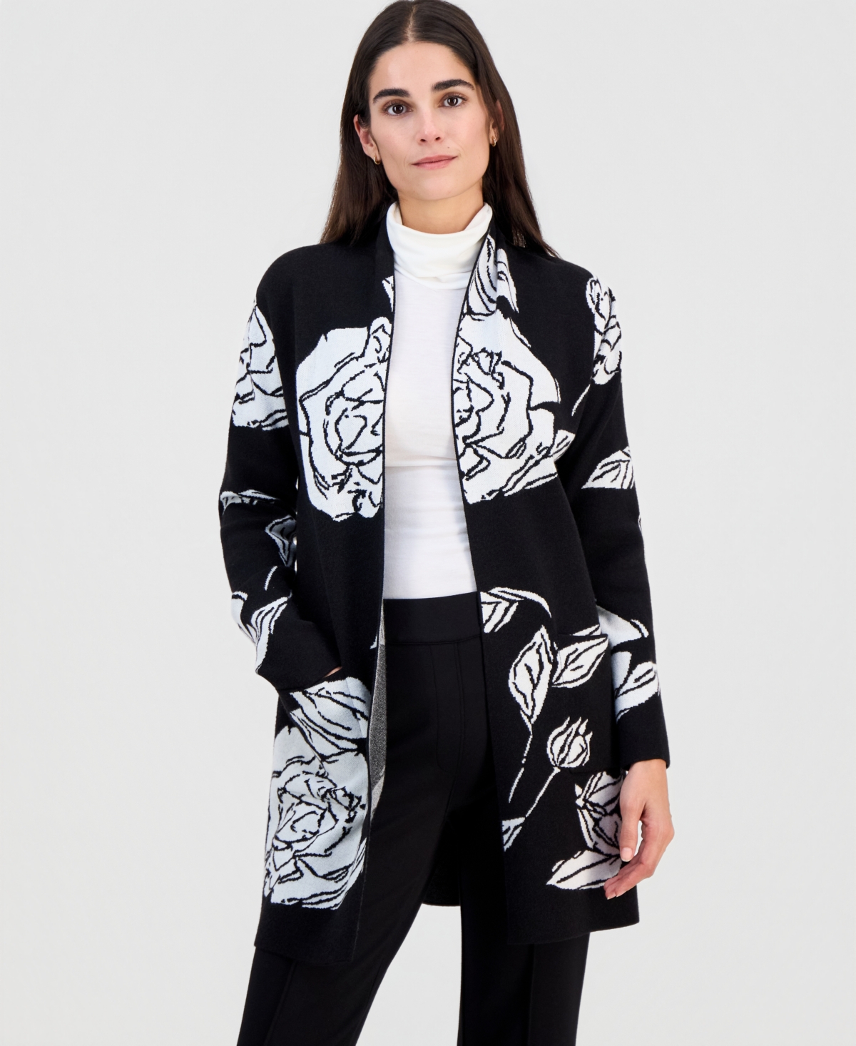 Click here for T Tahari Womens Floral-Jacquard Open-Front Cardiga... prices
