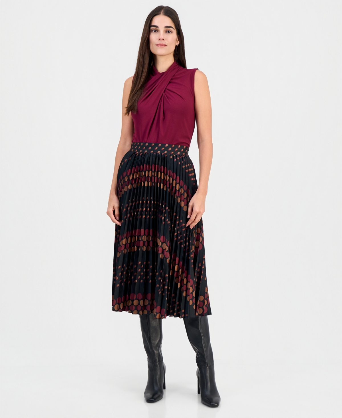 Click here for T Tahari Womens Printed Pull-On Pleated Midi Skirt... prices