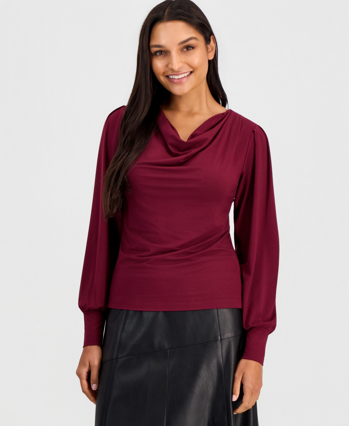 Click here for T Tahari Womens Cowl-Neck Balloon-Sleeve Top - Cla... prices