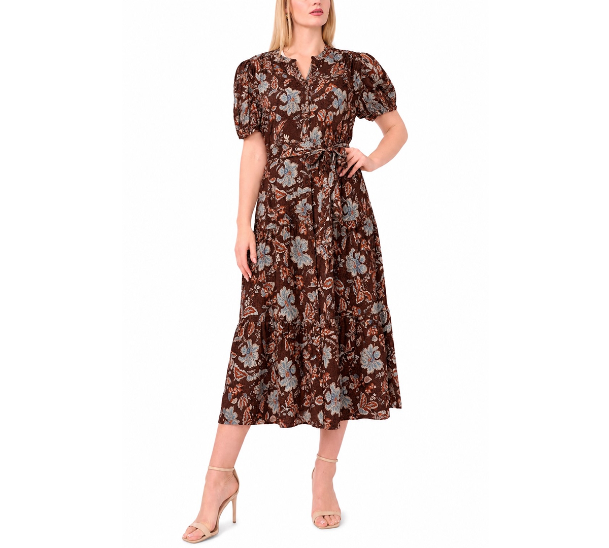 Click here for Msk Plus Size Puff-Sleeve Belted Midi Dress - Choc... prices