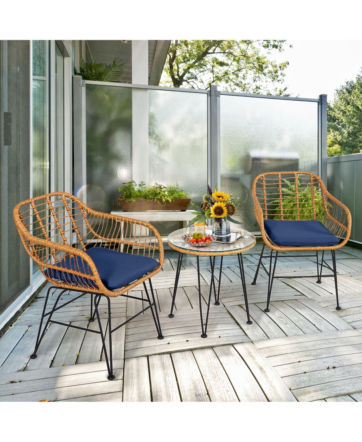 Click here for 3PCS Patio Rattan Bistro Furniture Set Cushioned C... prices