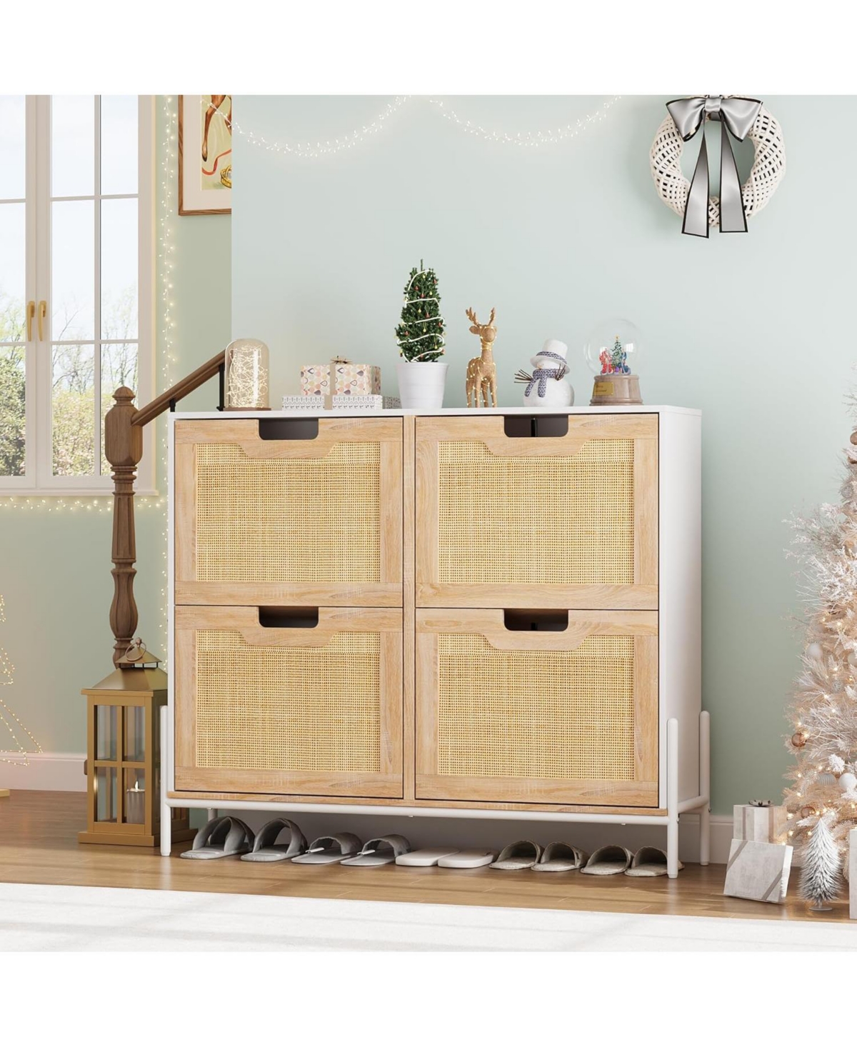 Click here for gaomon Natural Rattan Shoe Cabinet with 4 Flip Dra... prices