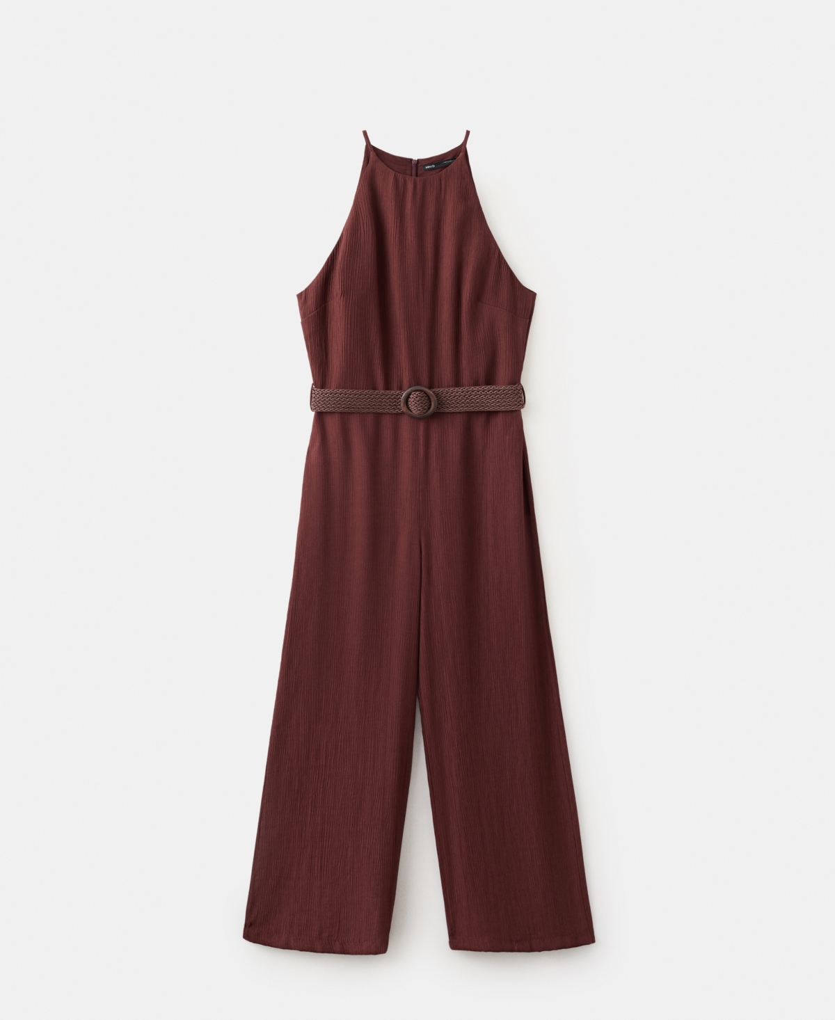 Click here for Mango Womens Belt Halter-Neck Jumpsuit - Maroon prices