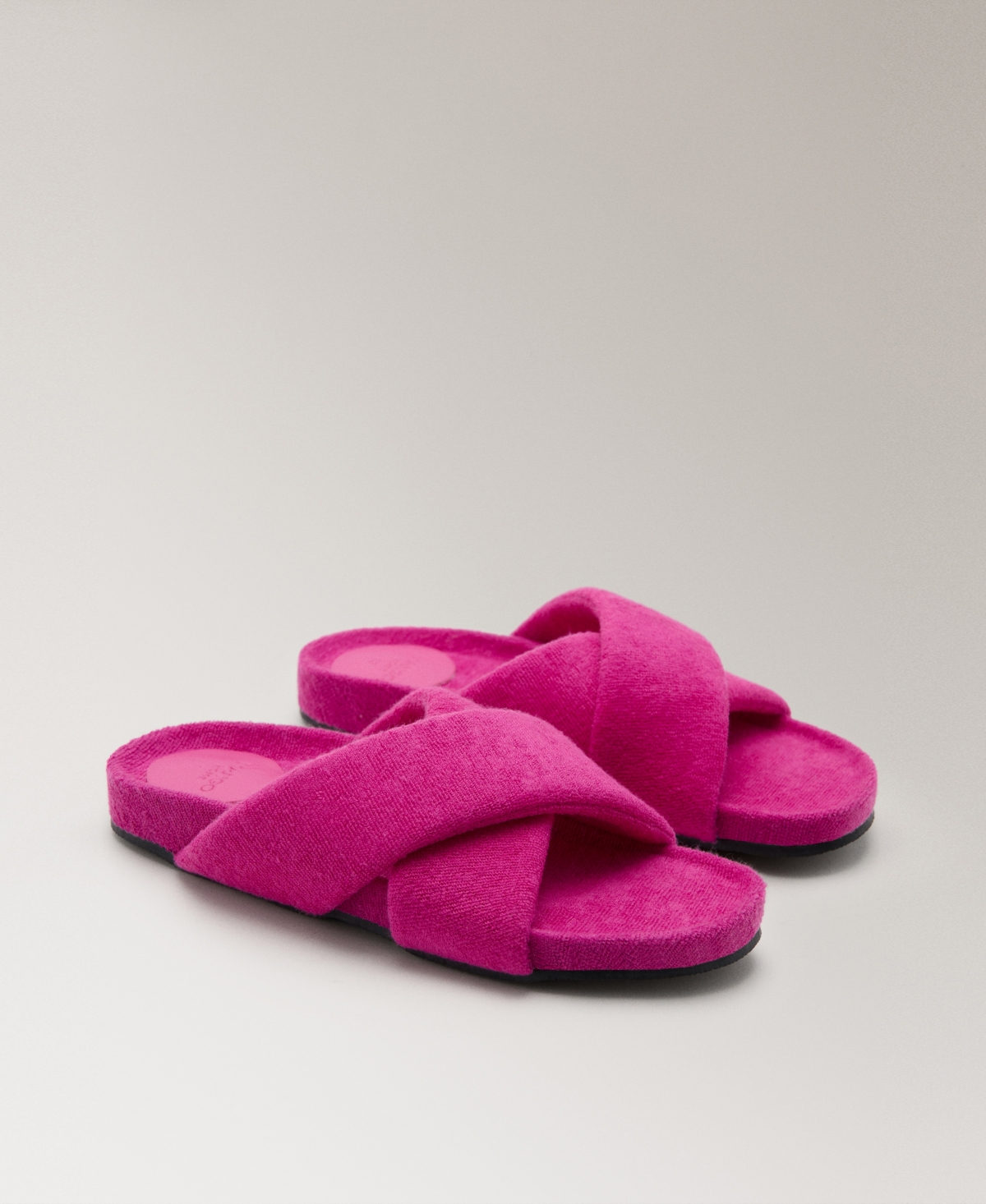 Click here for Mango Womens Crossed Straps Terry Slippers - Fuchs... prices