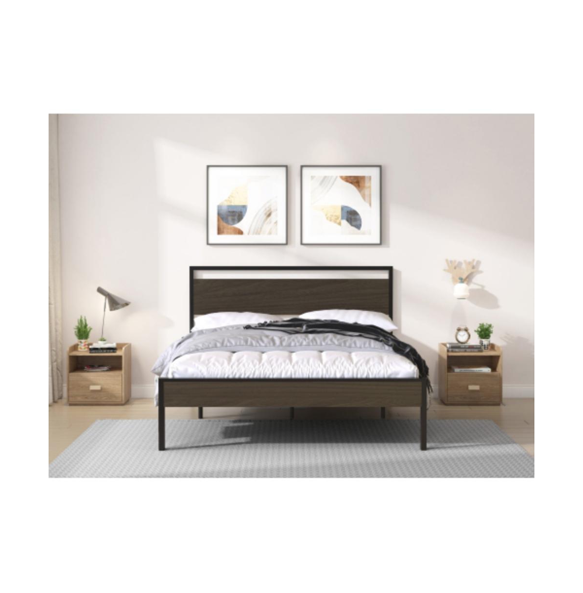 Click here for Lucky One Queen Size Ceres Metal Bed with Walnut W... prices