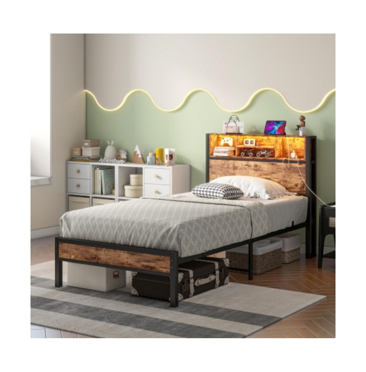 Click here for Lucky One Twin Size Bed Frame with Storage Headboa... prices