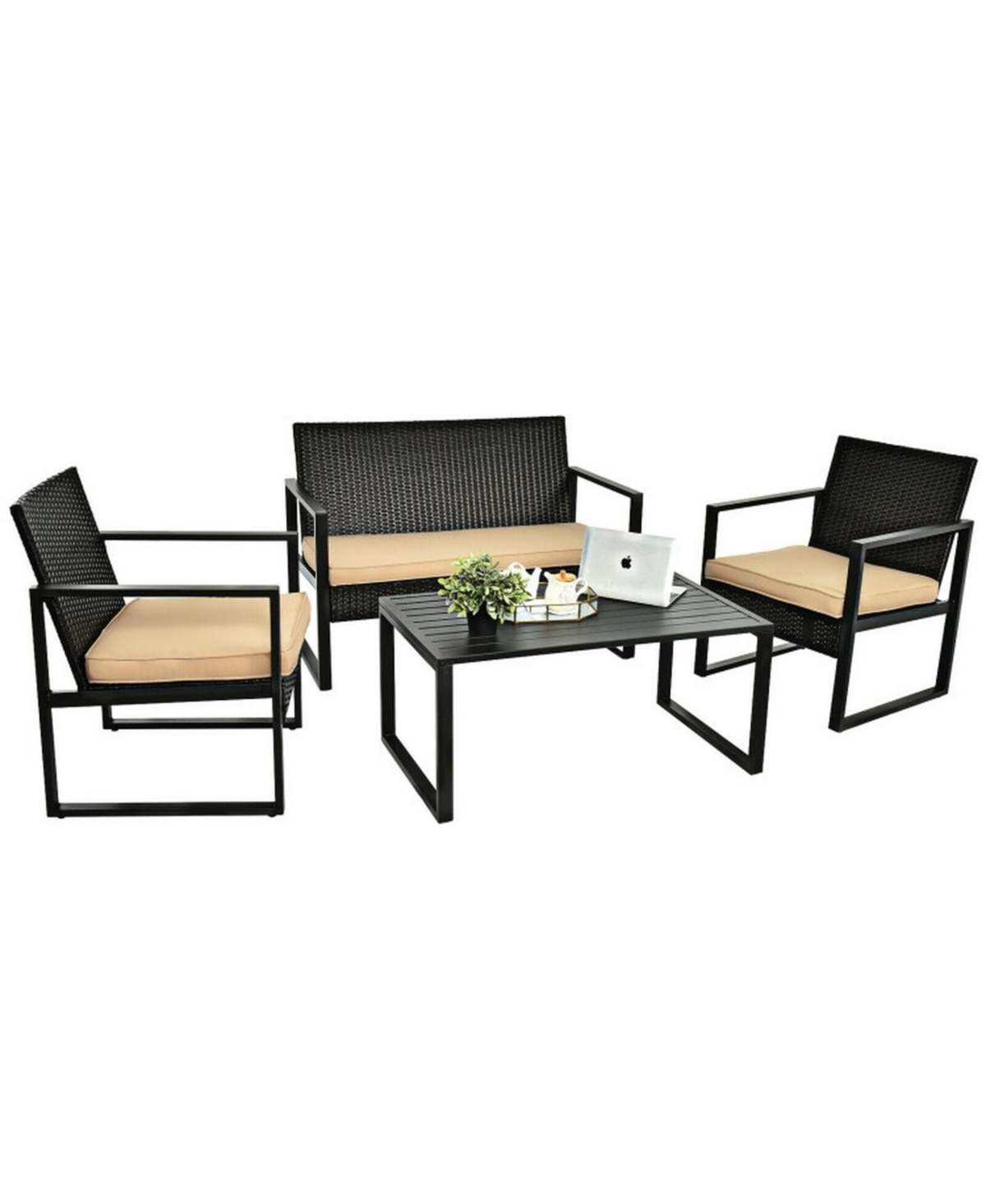 Click here for Sugift 4-Piece Patio Rattan Furniture Set with Sea... prices