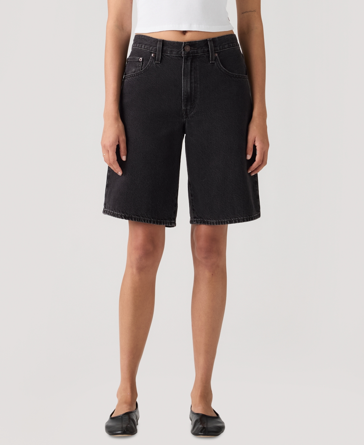 Click here for Levis Womens Baggy Dad Mid-Rise Shorts - Open Mind prices
