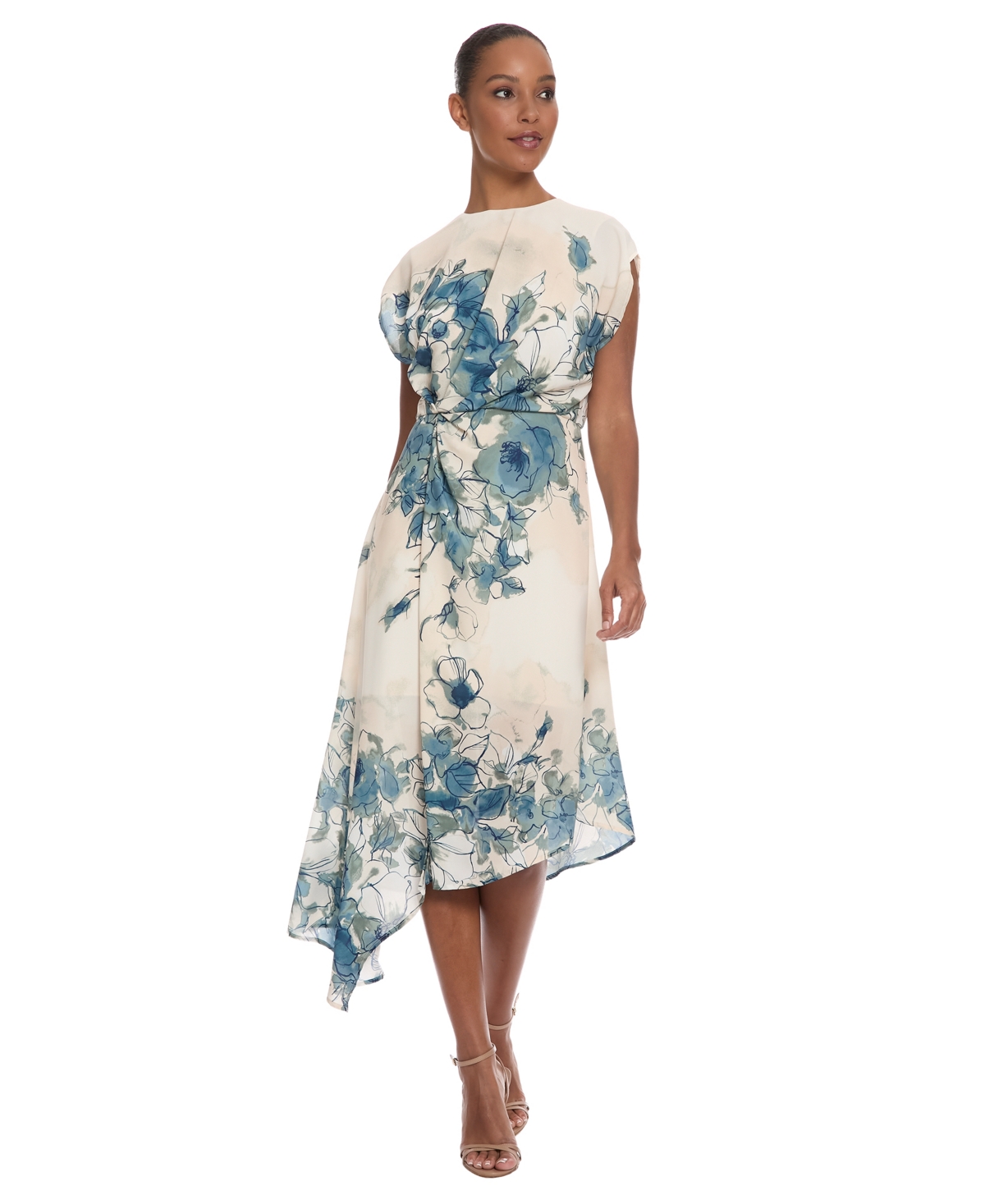 Click here for Maggy London Womens Asymmetrical Floral Midi Dress... prices