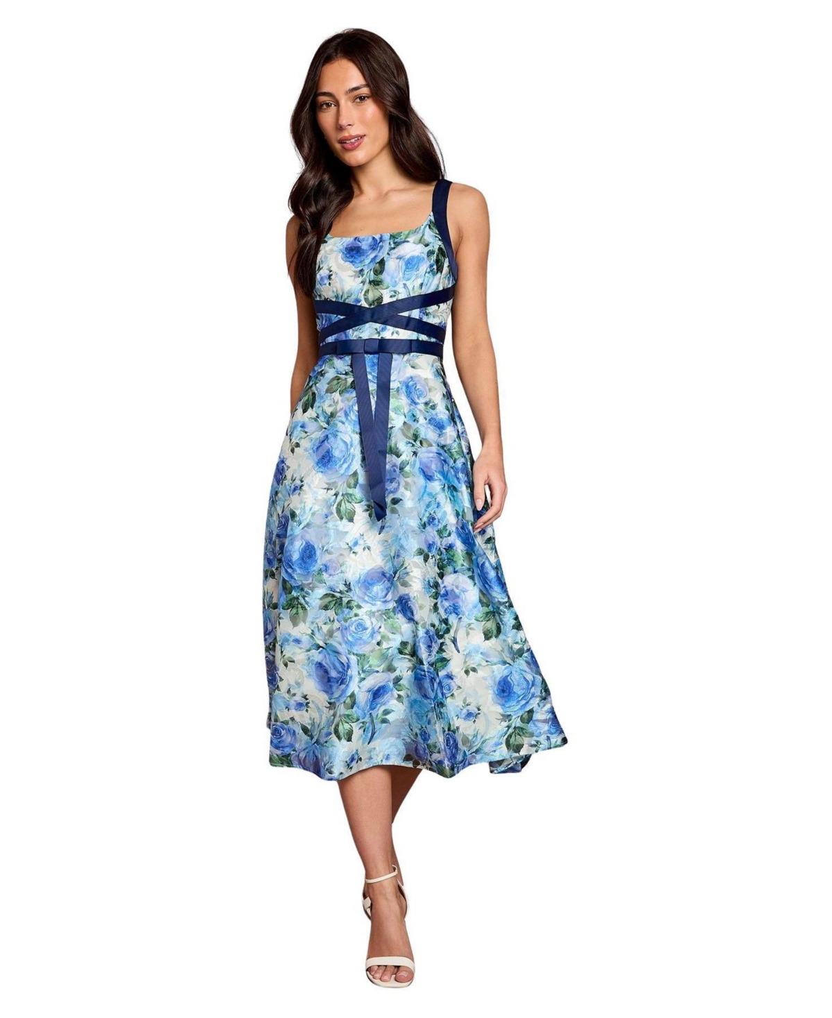 Click here for Coast Womens Floral Jacquard Midi Dress - Blue prices