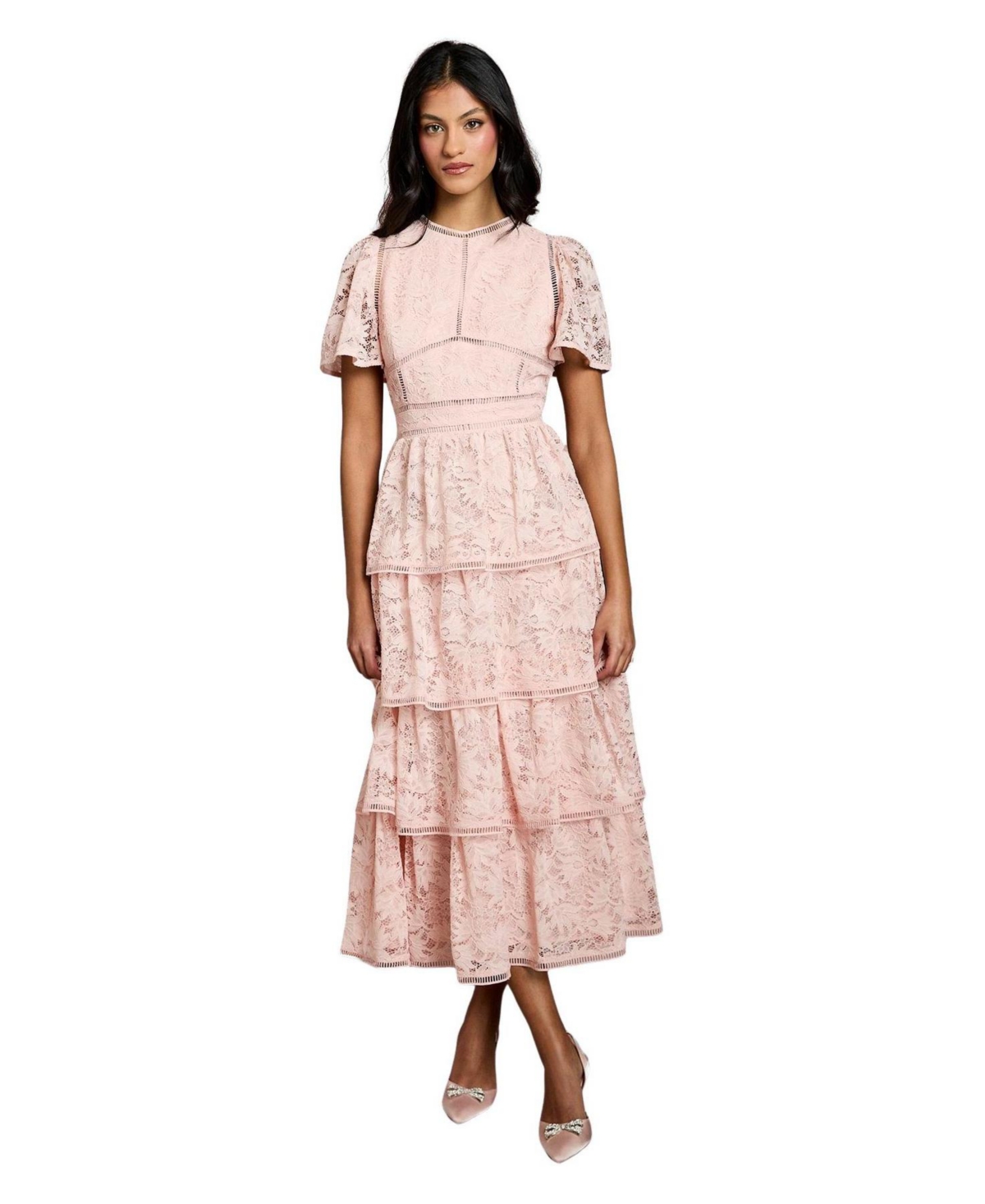 Click here for Coast Womens Flutter Sleeve Tiered Midi Dress - Bl... prices