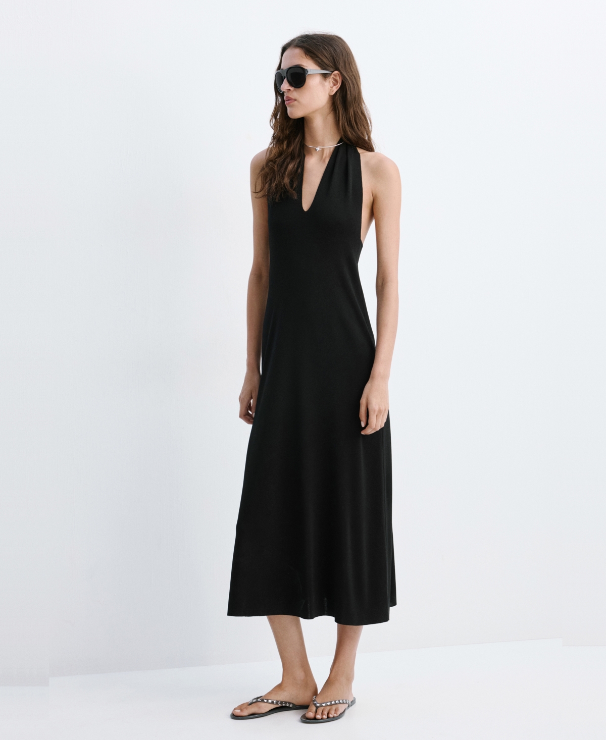 Click here for Mango Womens Back Detail Halter Dress - Black prices