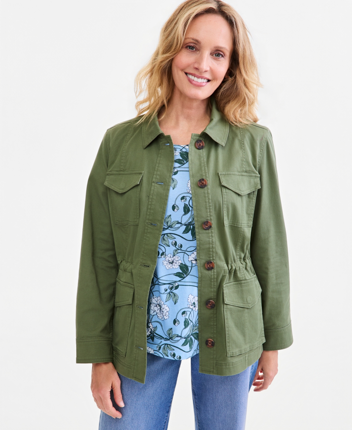 Click here for Style & Co Womens Tie Waist Utility Field Jacket... prices