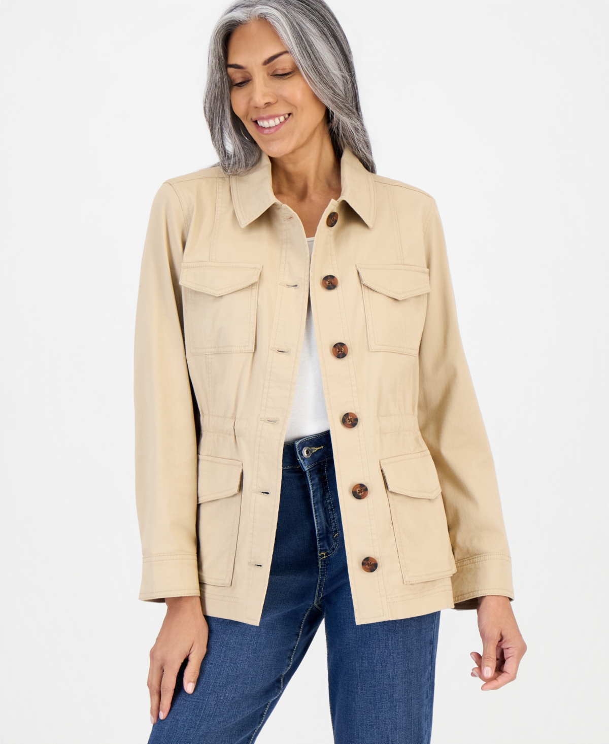 Click here for Style & Co Womens Tie Waist Utility Field Jacket... prices