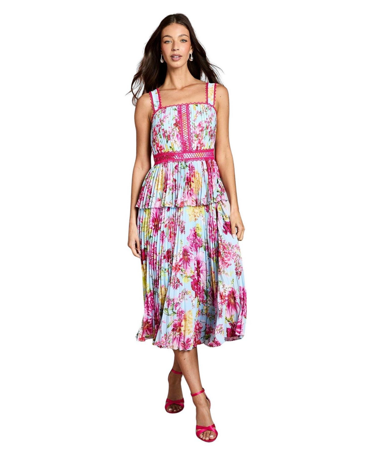 Click here for Coast Womens Pleated Floral Square Neck Midi Dress... prices