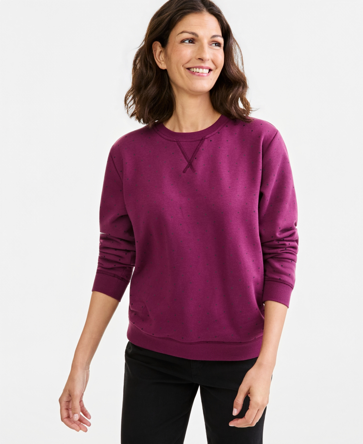 Click here for Style & Co Womens Micro Polka Dot Fleece Sweatshir... prices