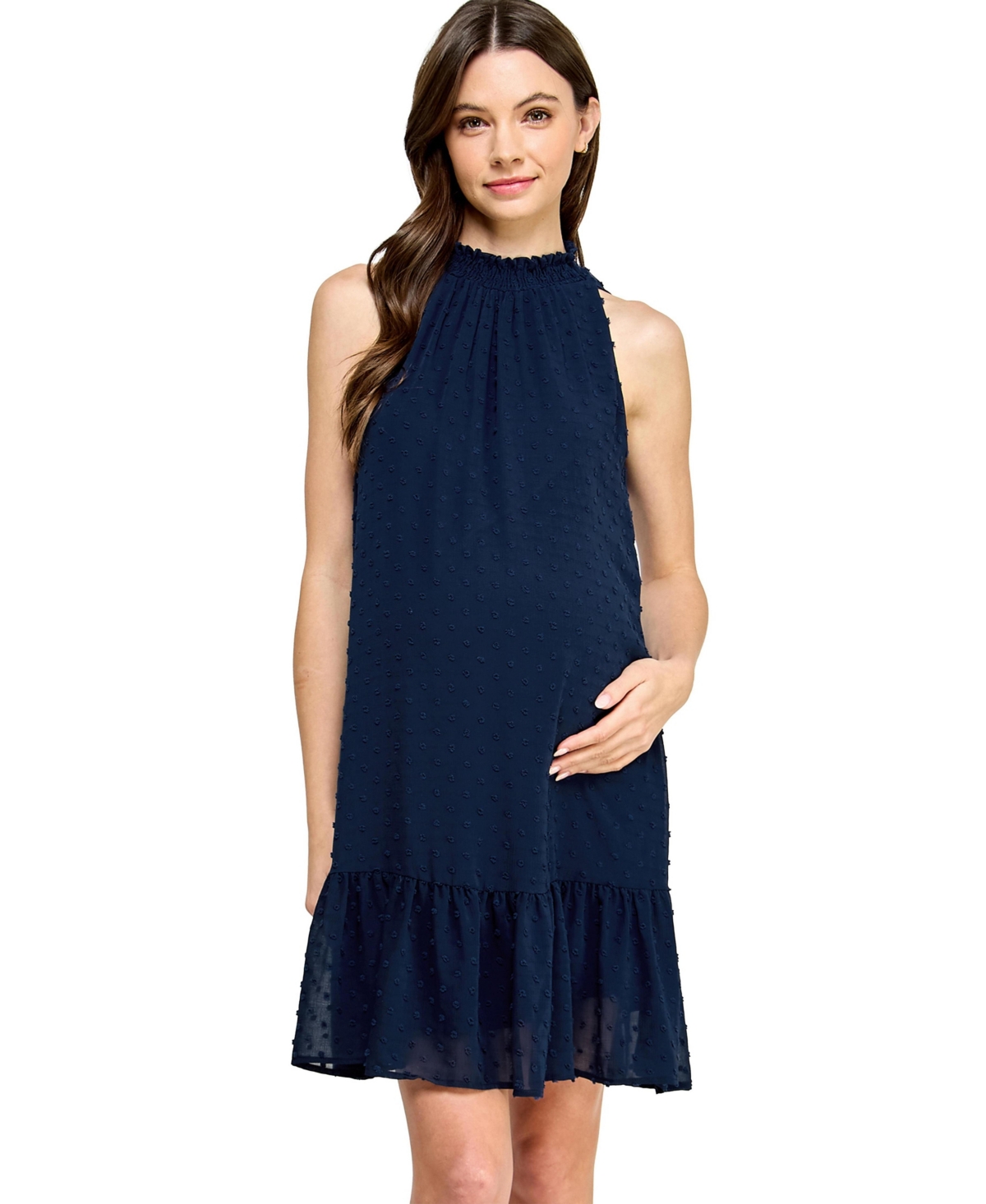 Click here for Hello Miz Maternity Swiss Dot Mock Neck Dress with... prices