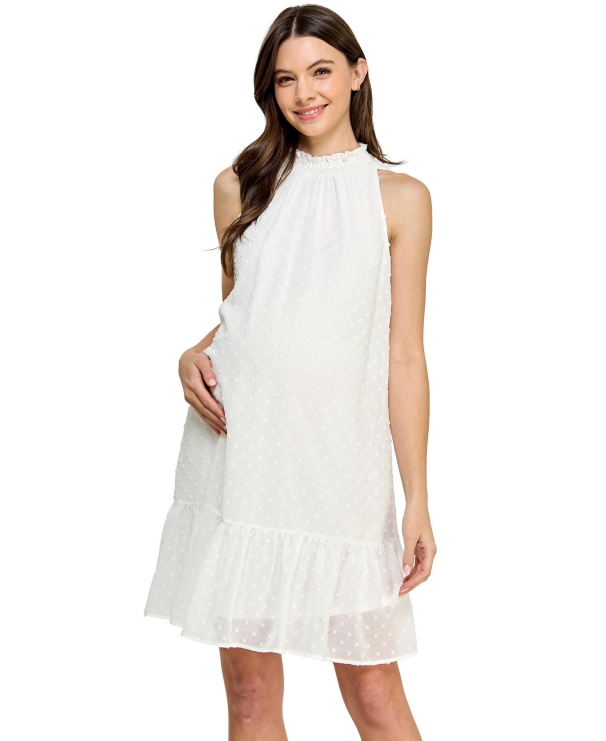 Click here for Hello Miz Maternity Swiss Dot Mock Neck Dress with... prices