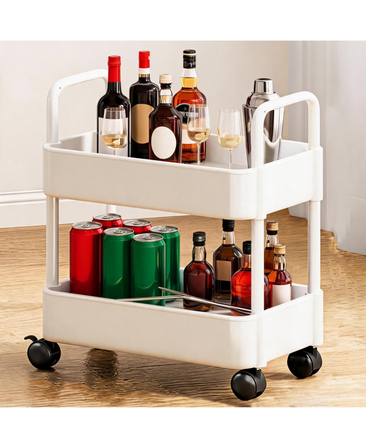 Click here for homfan 2 Tier Bar Cart  15 Inch Rolling Utility Ca... prices