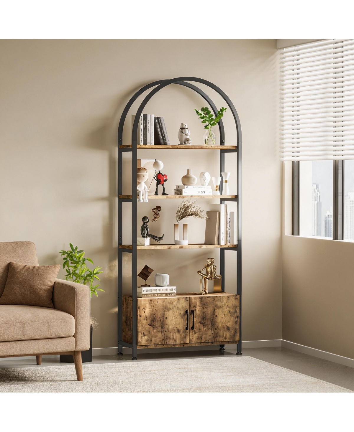 Click here for homfan 4-Tier Arched Bookshelf with Closed Doors... prices