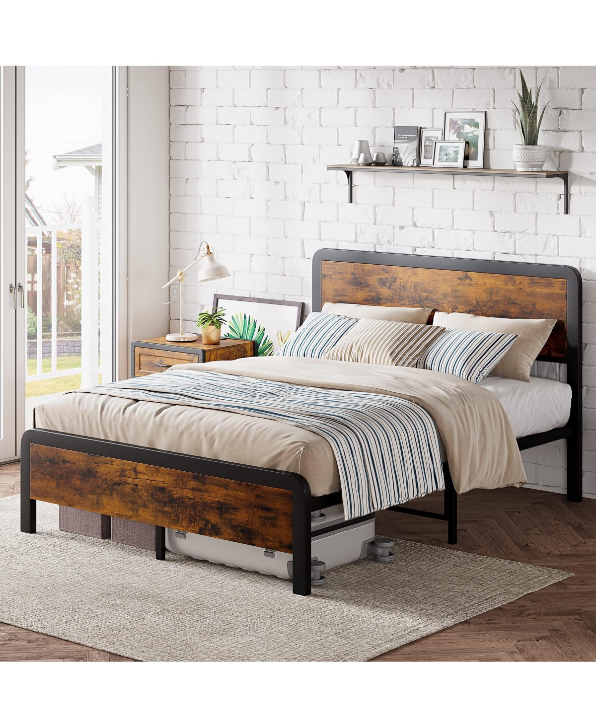 Click here for homfan Bed Frame with Wood Headboard  Metal Platfo... prices