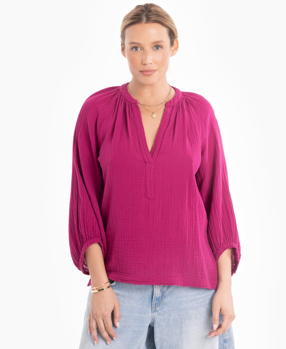 Click here for Ocean+Main Womens Ocean+Main Fuchsia Gauze Top - F... prices