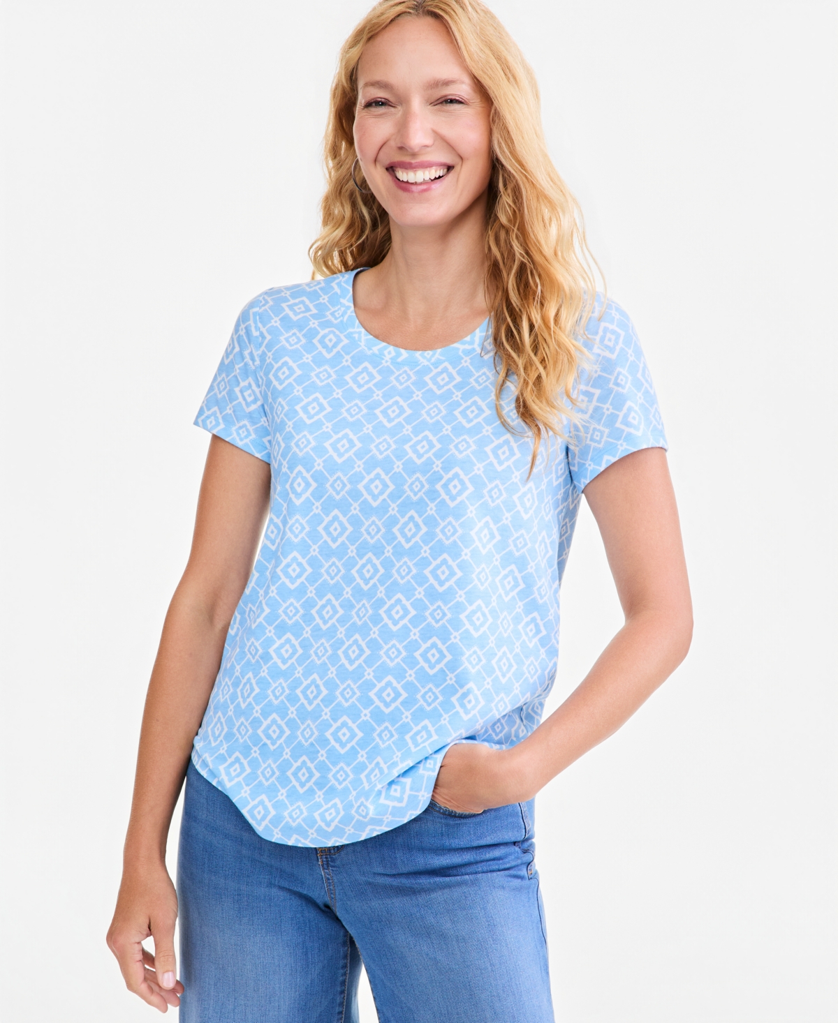 Click here for Style & Co Womens Printed Short-Sleeve Crewneck Te... prices