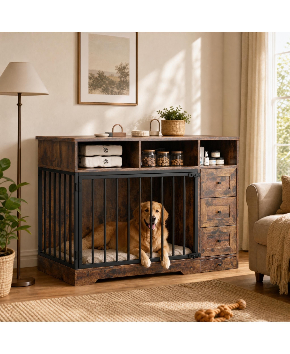 Click here for homfan Dog Cage Cabinet with Feeding Bowl  Freesta... prices