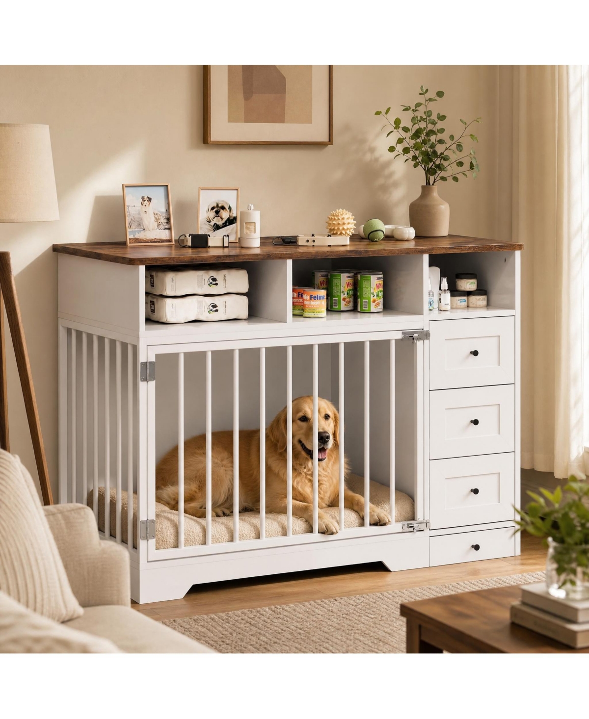 Click here for homfan Dog Cage Cabinet with Feeding Bowl  Freesta... prices