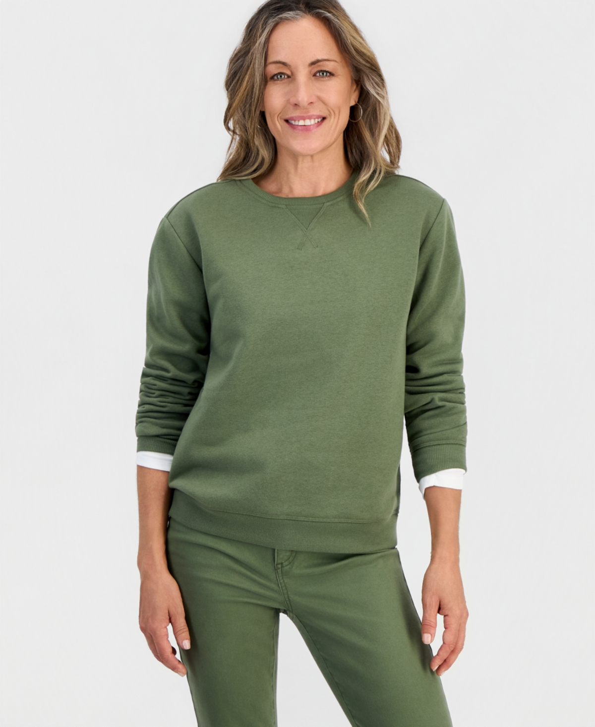 Click here for Style & Co Petite Crewneck Long-Sleeve Fleece Swea... prices
