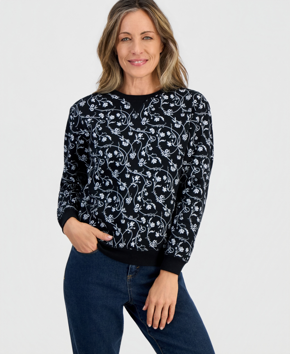 Click here for Style & Co Petite Floral Crewneck Fleece Sweatshir... prices
