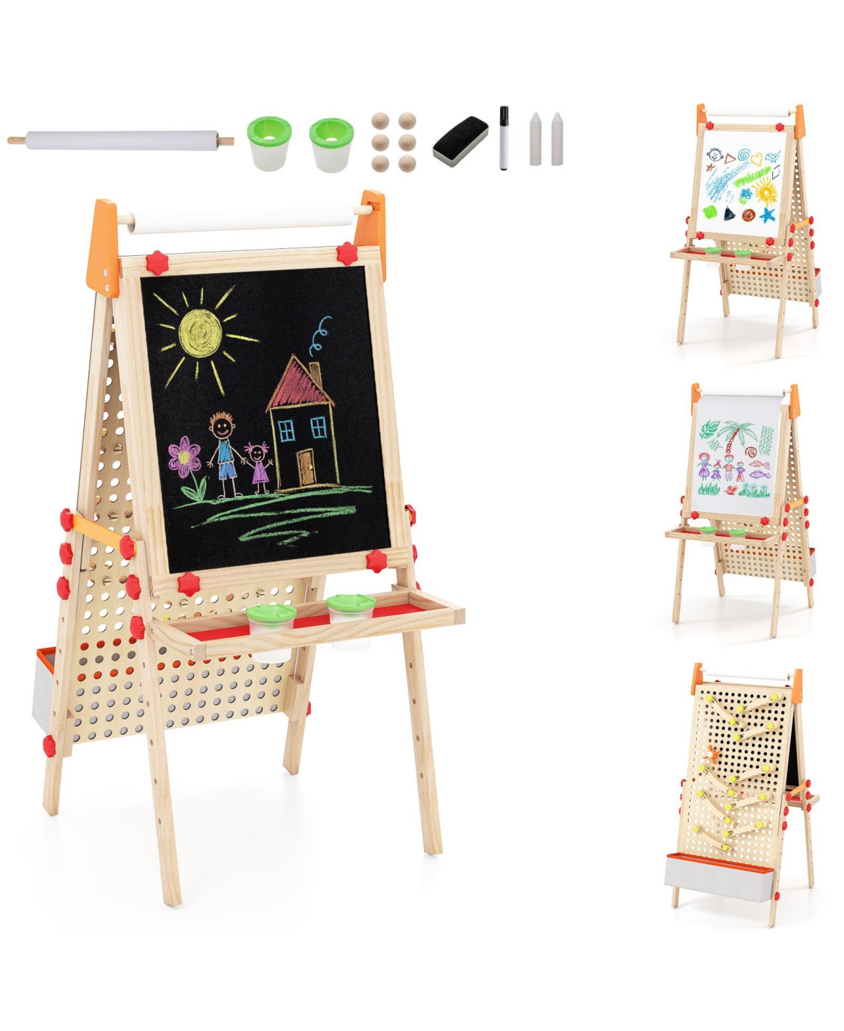 Click here for Costway 4-in-1 Wooden Kids Art Easel with Paper Ro... prices